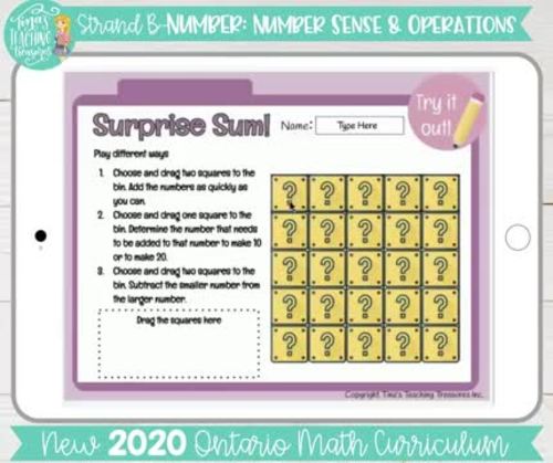 Equalities Grade 2 2020 Ontario Math DIGITAL Strand C Algebra GOOGLE SLIDES