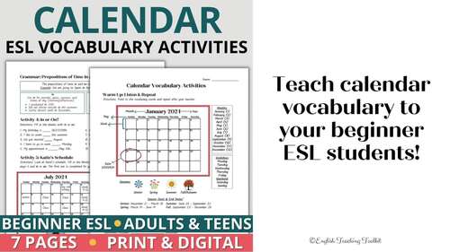 Beginner Adult ESL Vocabulary Activities Worksheets & Flashcards - Calendar