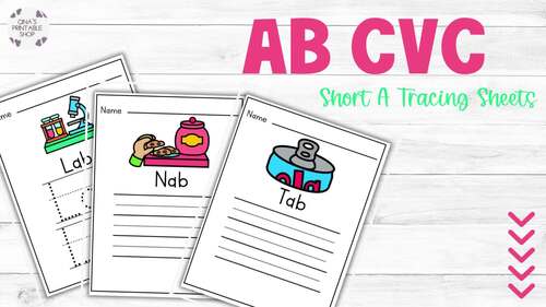 AB CVC Short A Tracing Sheets Activity by GinasPrintableShop | TPT