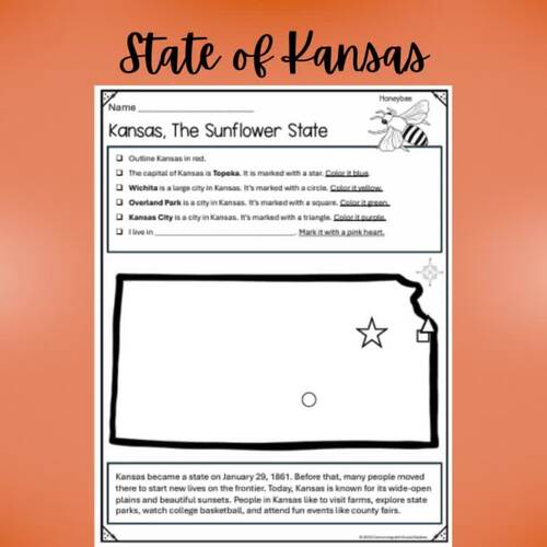 Kansas Map Worksheets - Find and Color Activities! | TPT