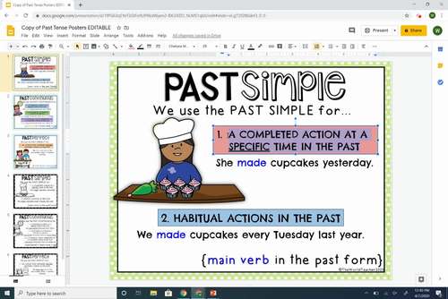 EDITABLE ESL Past Tense Posters - Past Simple, Continuous, and Perfect