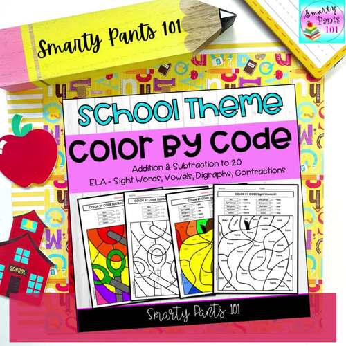 Color By Code Add and Subtract to 20 - Vowels, Contractions, Digraphs