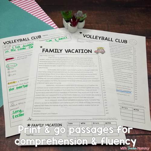 5th Grade Reading Fluency Passages with Comprehension Questions | PRINTABLE