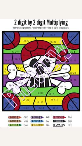 Pirates 2 Digit by 2 Digit Multiplication Color by Number Coloring ...