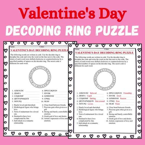 VALENTINE'S DAY Decoding Ring Puzzles by Top Opportunities Teacher