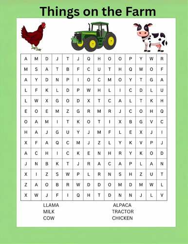 Farm Word Search Puzzles for Kids | Farm Animals Vocabulary Worksheets K-3