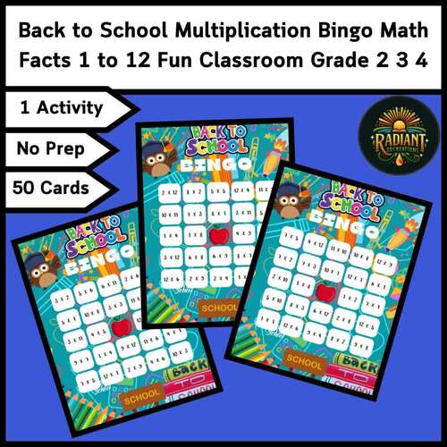 Back to School Multiplication Bingo Math Facts 1 to 12 Fun Classroom ...