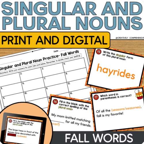 Singular and Plural Noun Task Cards - Fall Words by Creatively ...