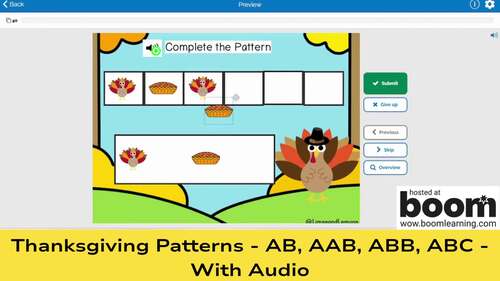 Thanksgiving Math Patterns - AB, AAB, ABB, ABC - With Audio Digital ...