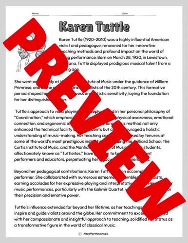 Karen Tuttle: Reading Passage & Activities {Orchestra Sub Plans/No-Tech ...