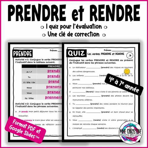 Les verbes PRENDRE et RENDRE au présent de l'indicatif I Activités et quiz
