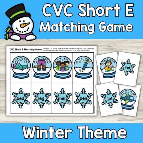 Winter CVC Short E Vowels Matching Game | Kinder 1st 2nd grade phonics ...
