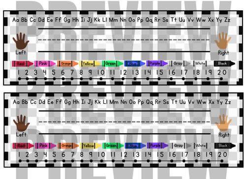 Checkered Pattern Name Tags with Alphabet, Number Line, Colors & Hand ...