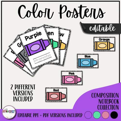 Editable Composition Notebook Color Posters | Classroom Decor | PPT & PDF