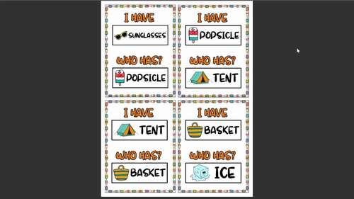 Summer I have Who has Vocabulary Game | Fun End of Year Word Activities