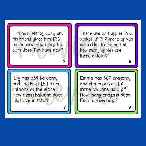 Addition Three-Digit Word Problems Task Cards | 2nd–4th Grade Math Practice