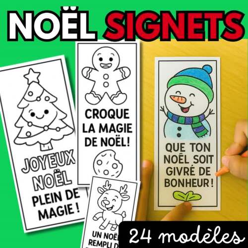 Signets de Noël à colorier - Christmas Coloring Bookmarks in French