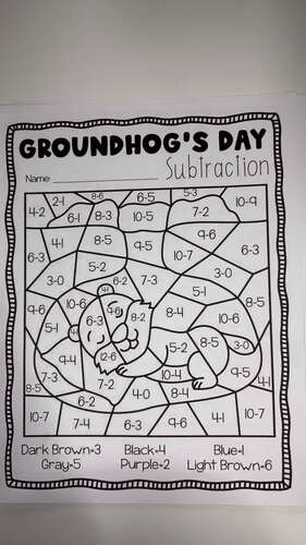 Groundhog's Day Activity | Color By Code | Addition & Subtraction