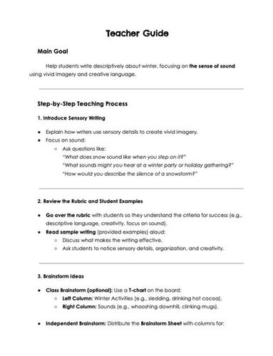 Winter Writing Project: Sensory Descriptions with Rubric | The Sounds ...