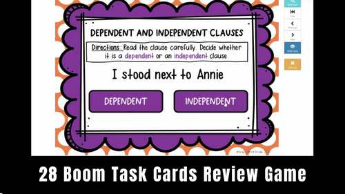 Independent and Dependent Clauses Task Cards for Boom™ Learning | TPT