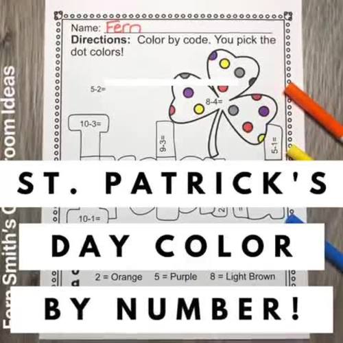 St. Patrick's Day Color By Number Subtraction Funky Series | TPT