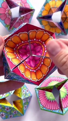 Flower Kaleidocycles Flextangles Paper Craft to Color & Play by Hattifant