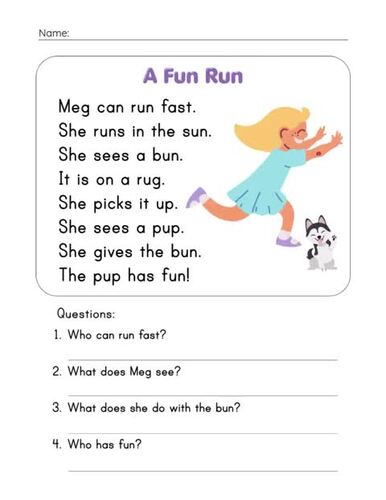 Kindergarten & Grade 1 Reading Comprehension Worksheets | 25 Short Stories