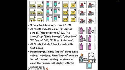 August & September: Back to School Themed - Calendar Number Cards ...