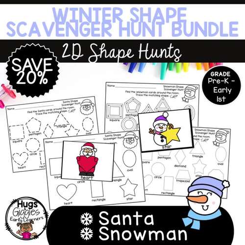 Winter Shapes Scavenger Hunt Bundle | Santa & Snowman Activities