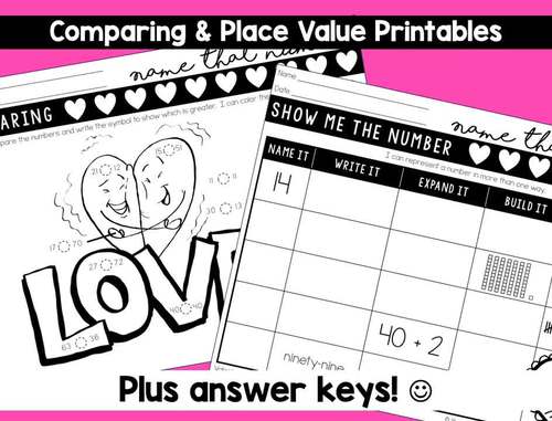 Valentine's Day Math Skills Worksheets for 1st Grade Math Centers or ...