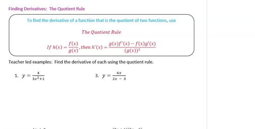 Finding Derivatives Using the Quotient Rule (lesson video) | TPT