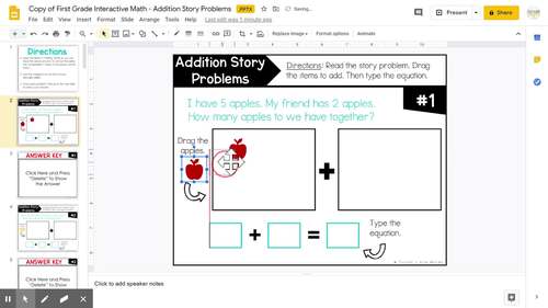Addition Word Problems First Grade Math Activity for Google Slides