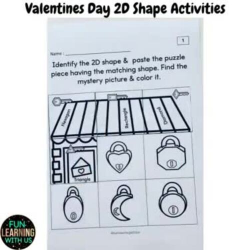 Valentines Day 2D Shapes Activity | Lock & key Shape Puzzles & Task Cards
