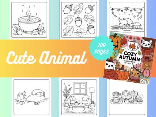 Cozy Autumn Coloring Book | 100 Large Print Autumn Designs | Stress ...