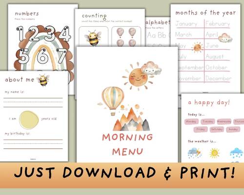 Toddler Morning Menu Printable, Preschool Worksheets, Ages 3 4 5 ...