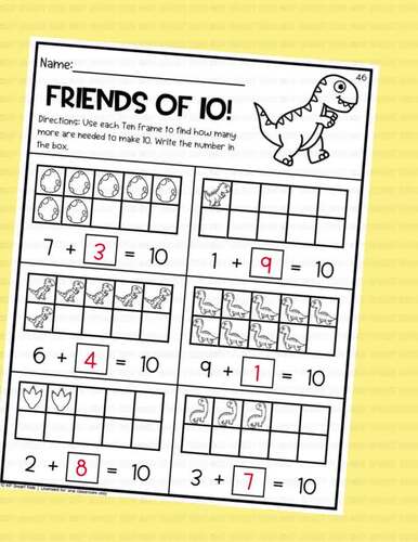 Kindergarten 1st Grade Making 10 Friends of 10 Ten Frames Dinosaur ...