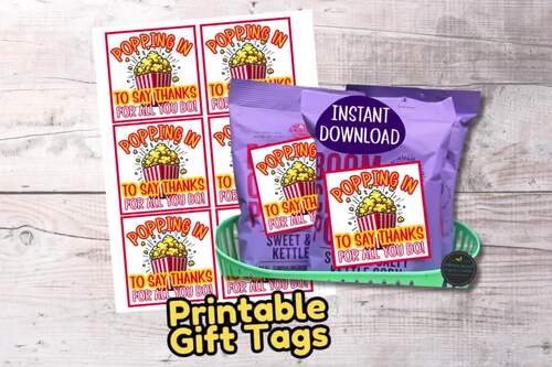 Popcorn Appreciation Gift Tags | Printable Thank You Tags | TPT