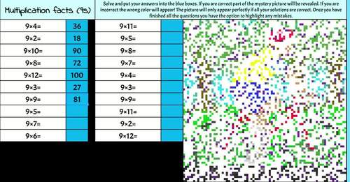 Multiplication Facts (9s) Magic Moving Pixel Art Mystery Picture