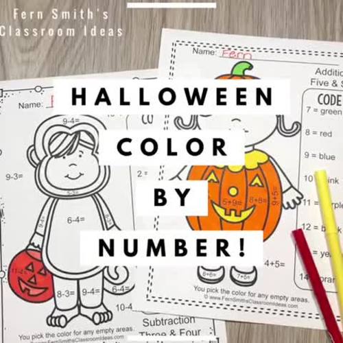 Halloween Color By Number Addition and Subtraction Bundle | TpT