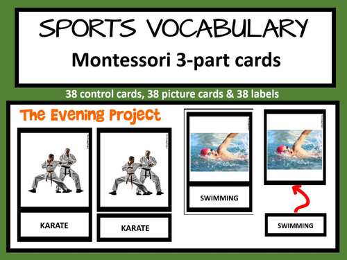 Sports vocabulary Montessori 3-part cards with real photographs | TPT
