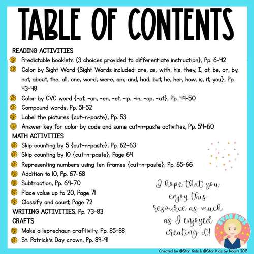 St. Patrick's Day ELA and Math Printables and Crafts for Kindergarten ...