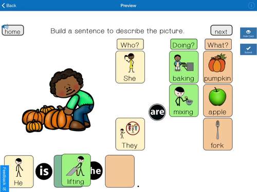 Thanksgiving Sentence Building Boom Cards | Pronouns and Verbs with Visuals