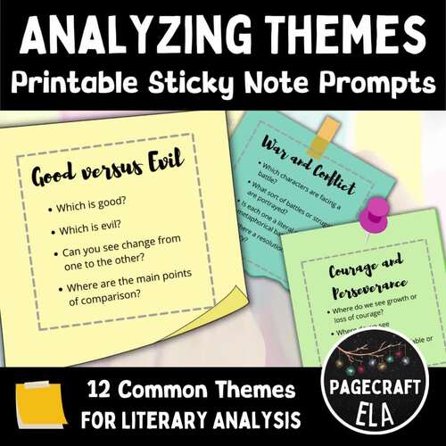 Editable Printable Theme Sticky Notes to Discuss & Analyze Any Fiction Text