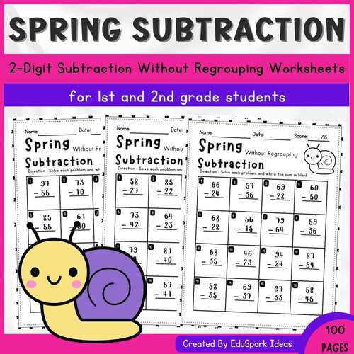 Spring Subtraction Worksheets Without Regrouping | 2-Digit Subtraction ...