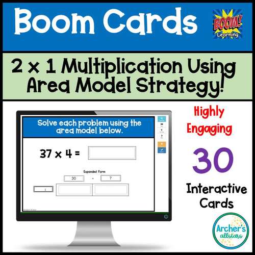 30 Area Model 2 x 1 Multiplication Digital Boom Task Cards | TPT