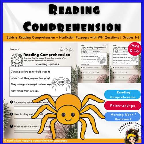 Spiders Reading Comprehension – Nonfiction Passages with WH Questions ...