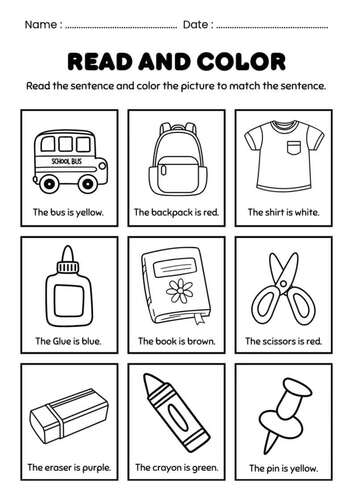 Back to School Read and Color Worksheet by TANDPSTUDIO | TPT