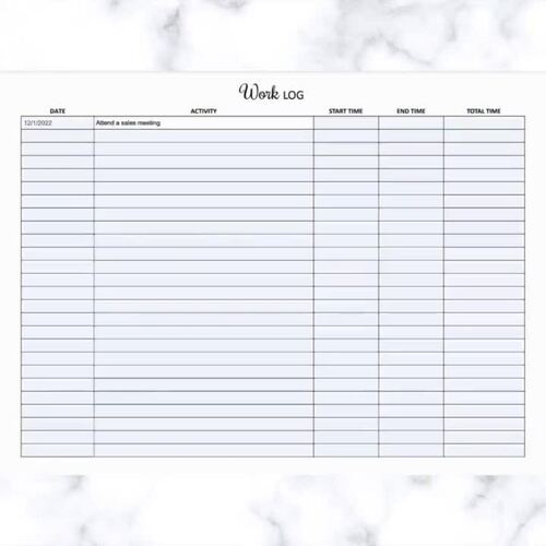 Work Log Landscape Printable PDF by Mom Money Map | TPT