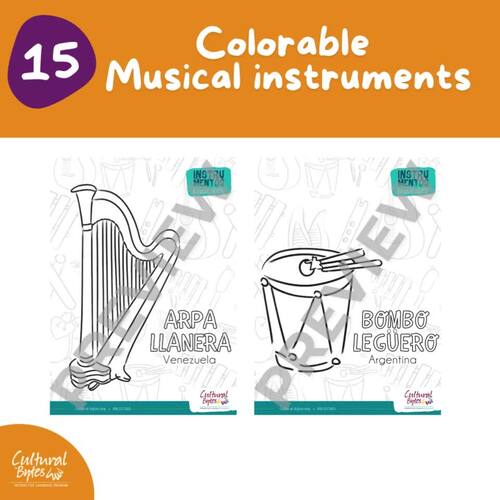 Colorable Musical Instruments of Hispanoamerica Booklet (Spanish)