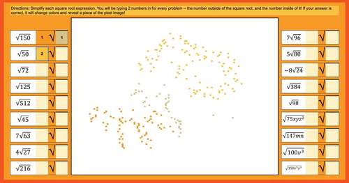 Simplifying Square Roots - NO PREP Digital Pixels - Fall / Thanksgiving